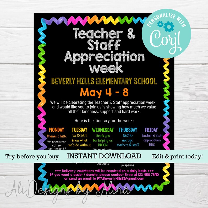 PTA PTO Staff Appreciation Week Newsletter Printable EDITABLE - Etsy