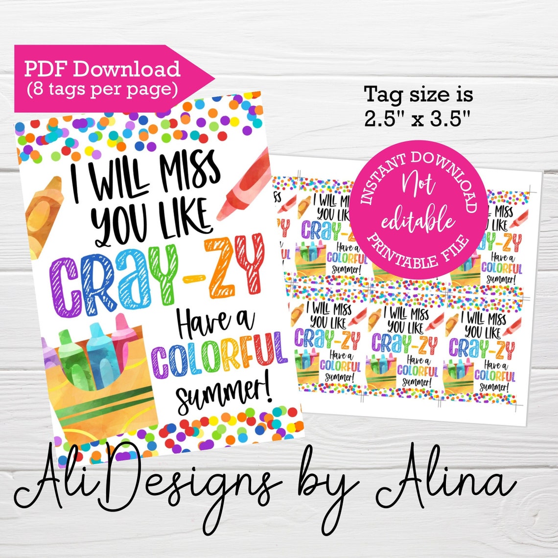 Crayon Gift Tags, End of School Year, Colorful Summer (digital Download ...