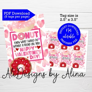 Valentine's Day Tag for Donuts, Donut Know What I Would Do Without a ...
