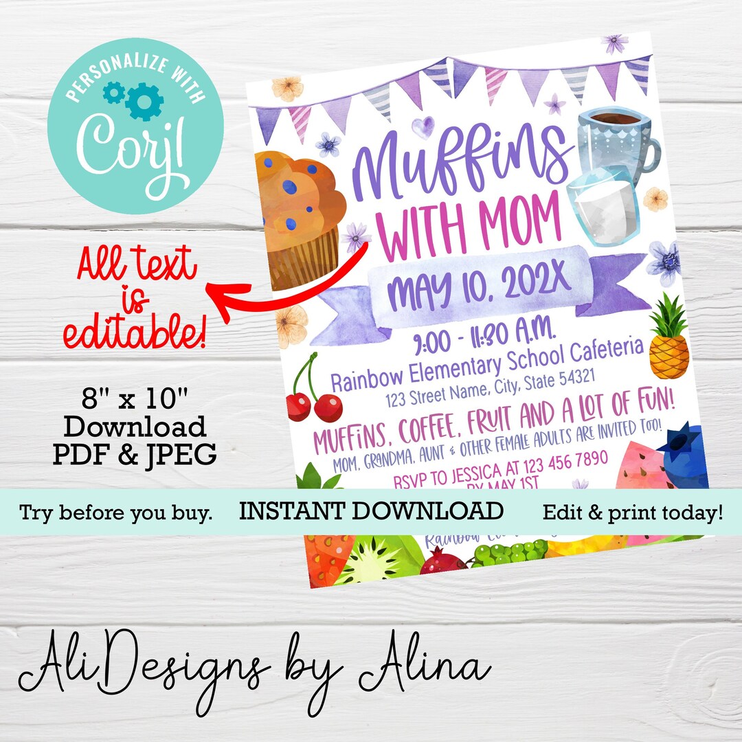 Muffins With Mom EDITABLE Flyer, Printable Poster, PTA PTO Event, Mom ...