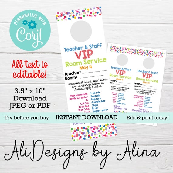 VIP Room Service Door Hanger Teacher & Staff Appreciation | Etsy