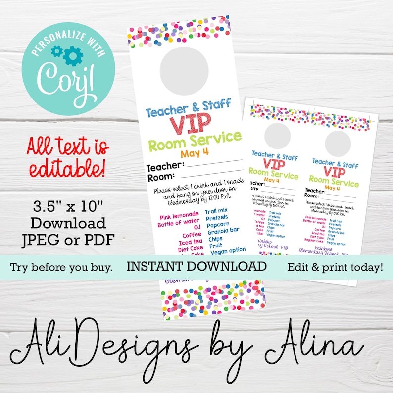 VIP Room Service Door Hanger Teacher & Staff Appreciation | Etsy