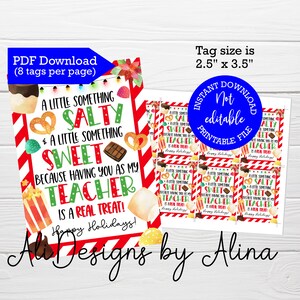 Tag for Christmas Snack Mix, Sweet and Salty Tags for Teacher, Teacher ...