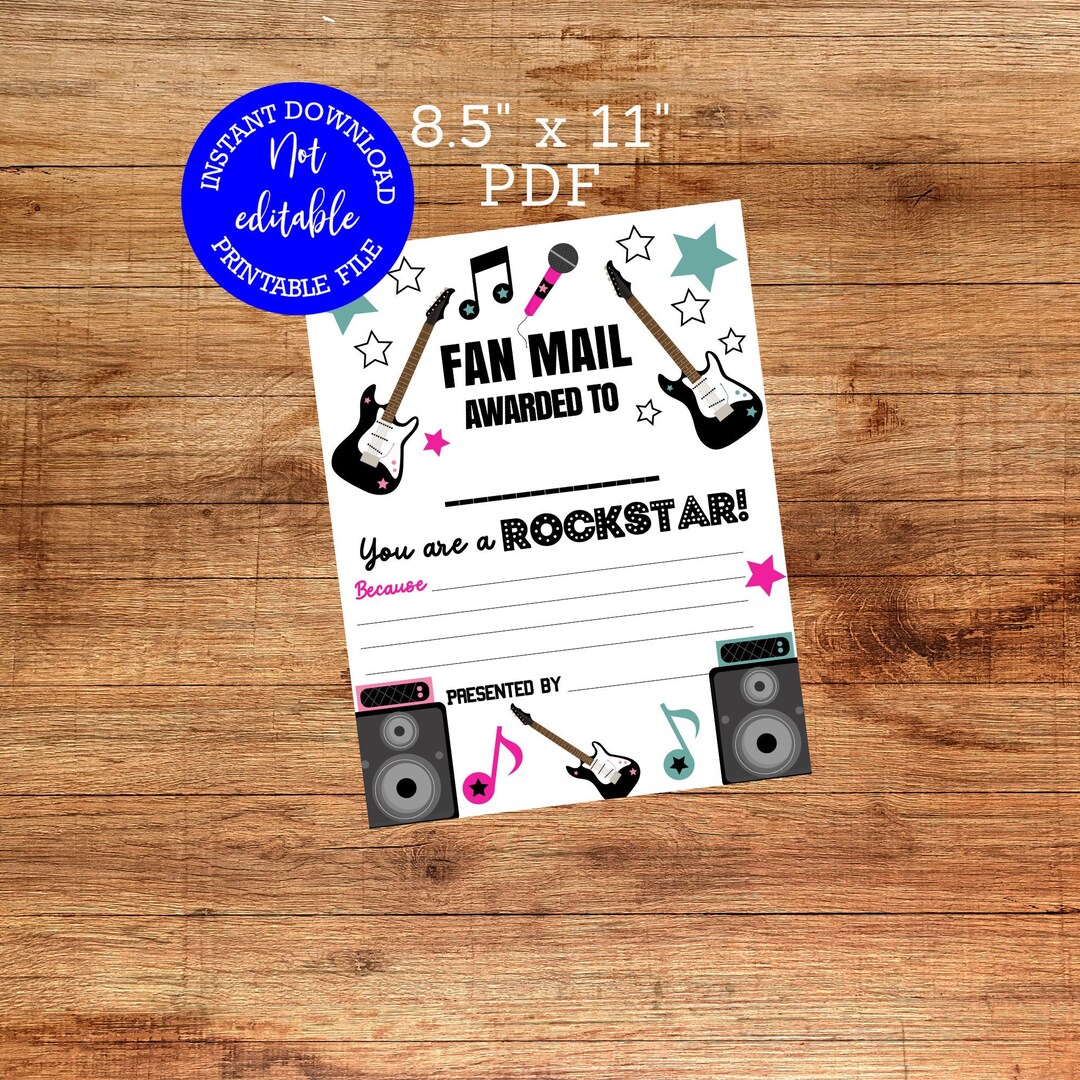 Music Themed Fan Mail Teacher Appreciation Week Printable, All About My ...