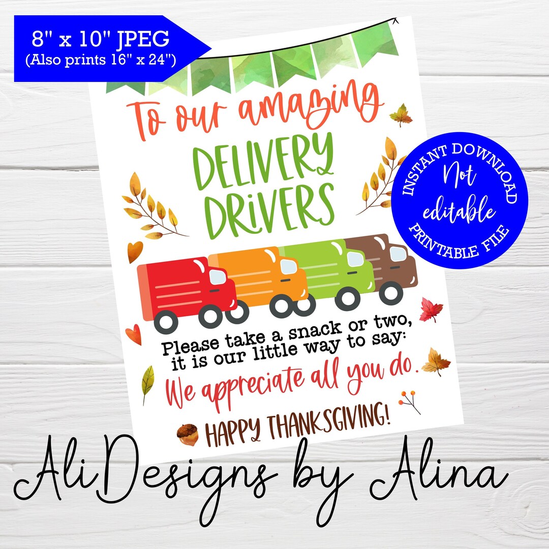 Snacks for Delivery Drivers PRINTABLE Sign, Happy Thanksgiving, Holiday ...