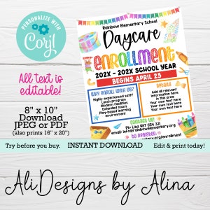Preschool Enrollment Flyer, PRINTABLE Poster, Child Care Flyer TEMPLATE ...
