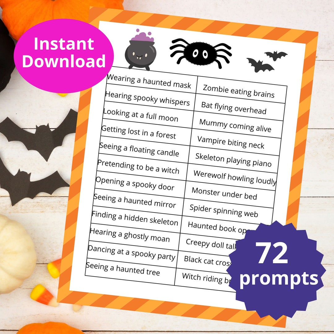 Halloween Charades Printable Game, Act or Draw It Family Night Game for ...