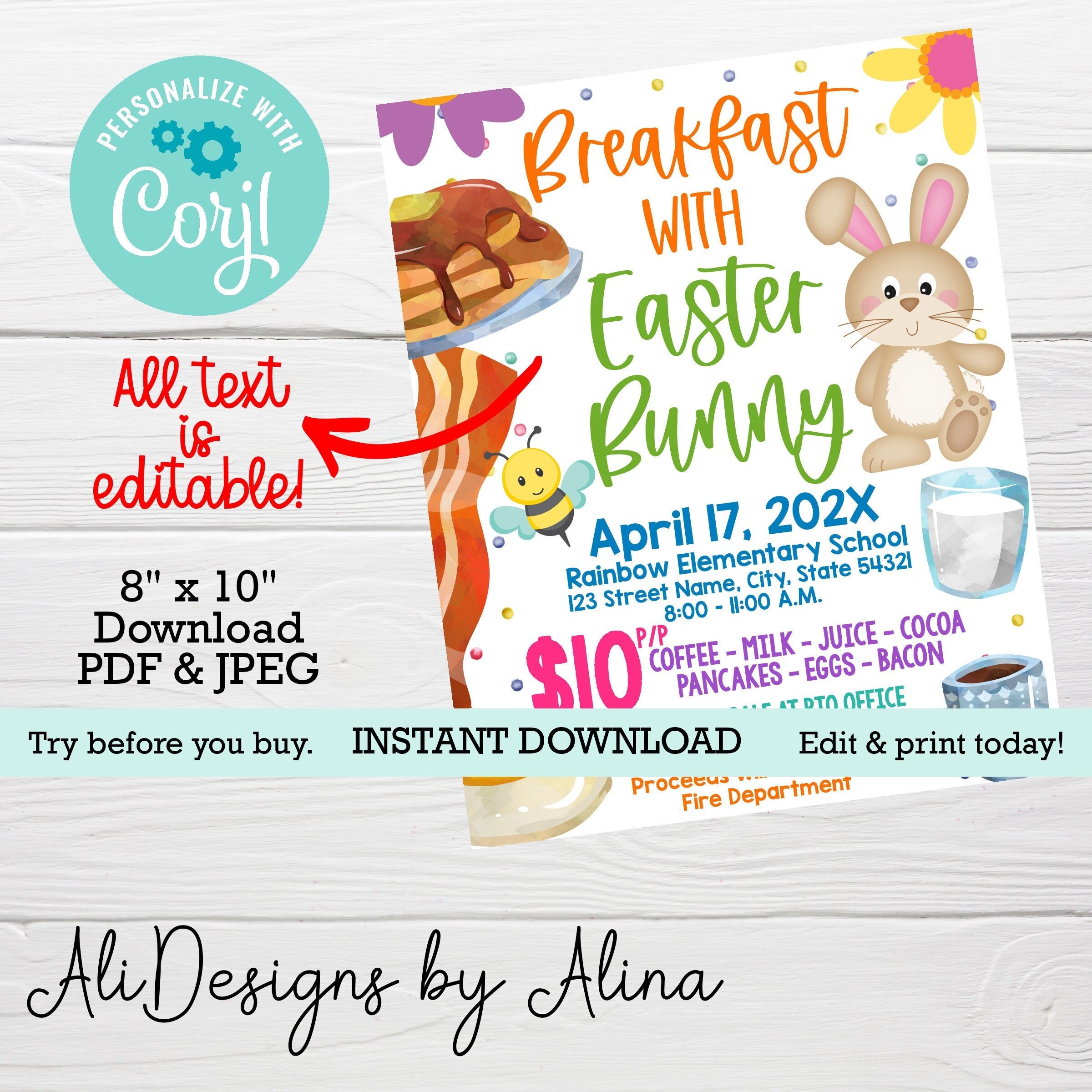 Breakfast With Easter Bunny Flyer, Easter Fundraiser, PTA PTO Event ...