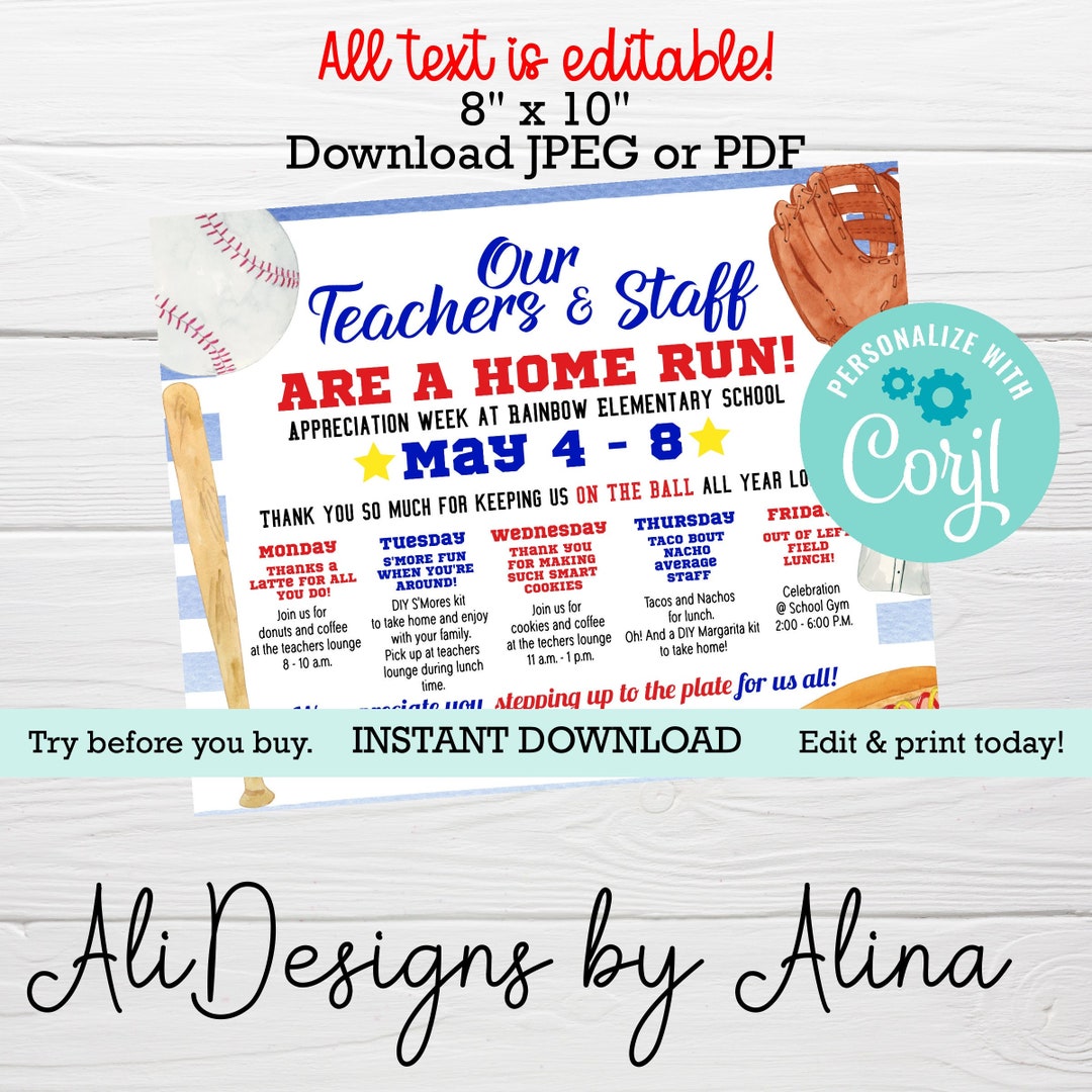 Teacher & Staff Appreciation Week Flyer, PRINTABLE Itinerary of Events ...