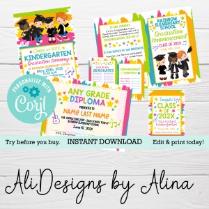 Graduation Bundle, EDITABLE Templates, Digital Invitation, Commencement ...