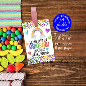Over the Rainbow Grateful for All You Do PRINTABLE Tags Teacher ...
