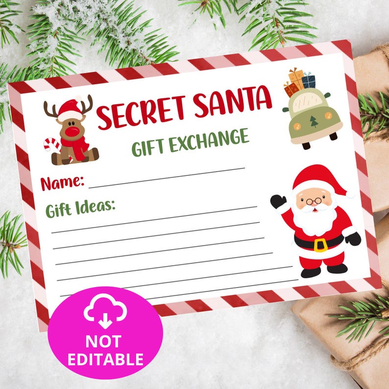 Secret Santa Gift Exchange Cards, Christmas Santa Wishlist, Christmas ...