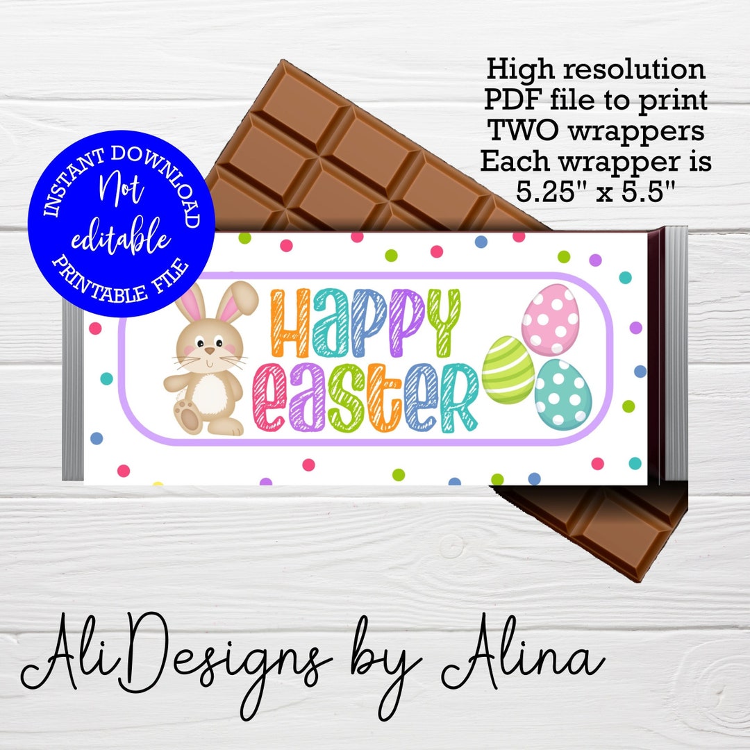 Easter Chocolate Wrapper, INSTANT DOWNLOAD, Printable PDF, Easter Bunny ...