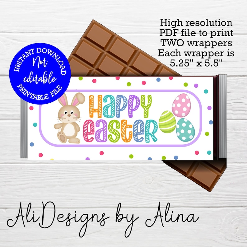 Easter Chocolate Wrapper, INSTANT DOWNLOAD, Printable PDF, Easter Bunny ...