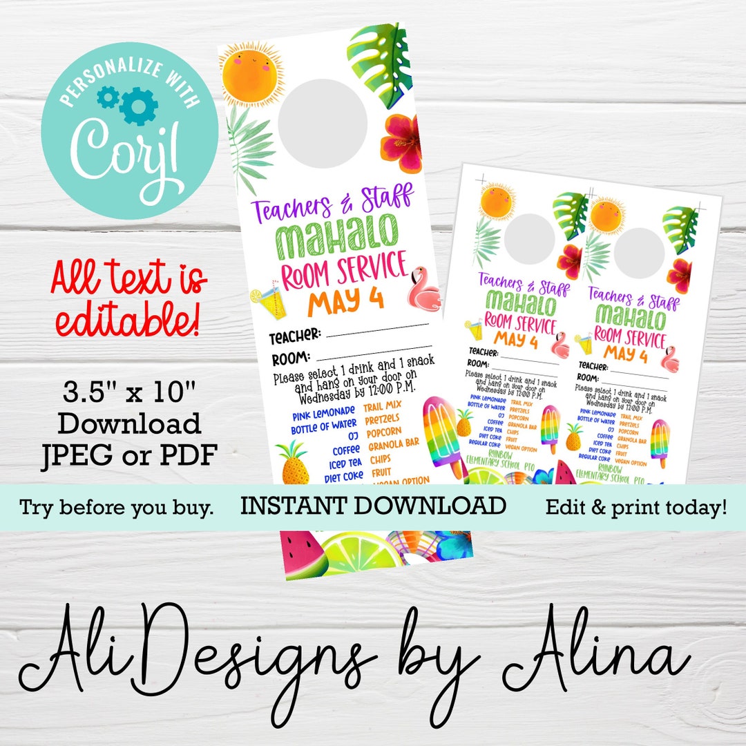 Room Service Door Hanger, Sunsational Teachers and Staff, Appreciation ...