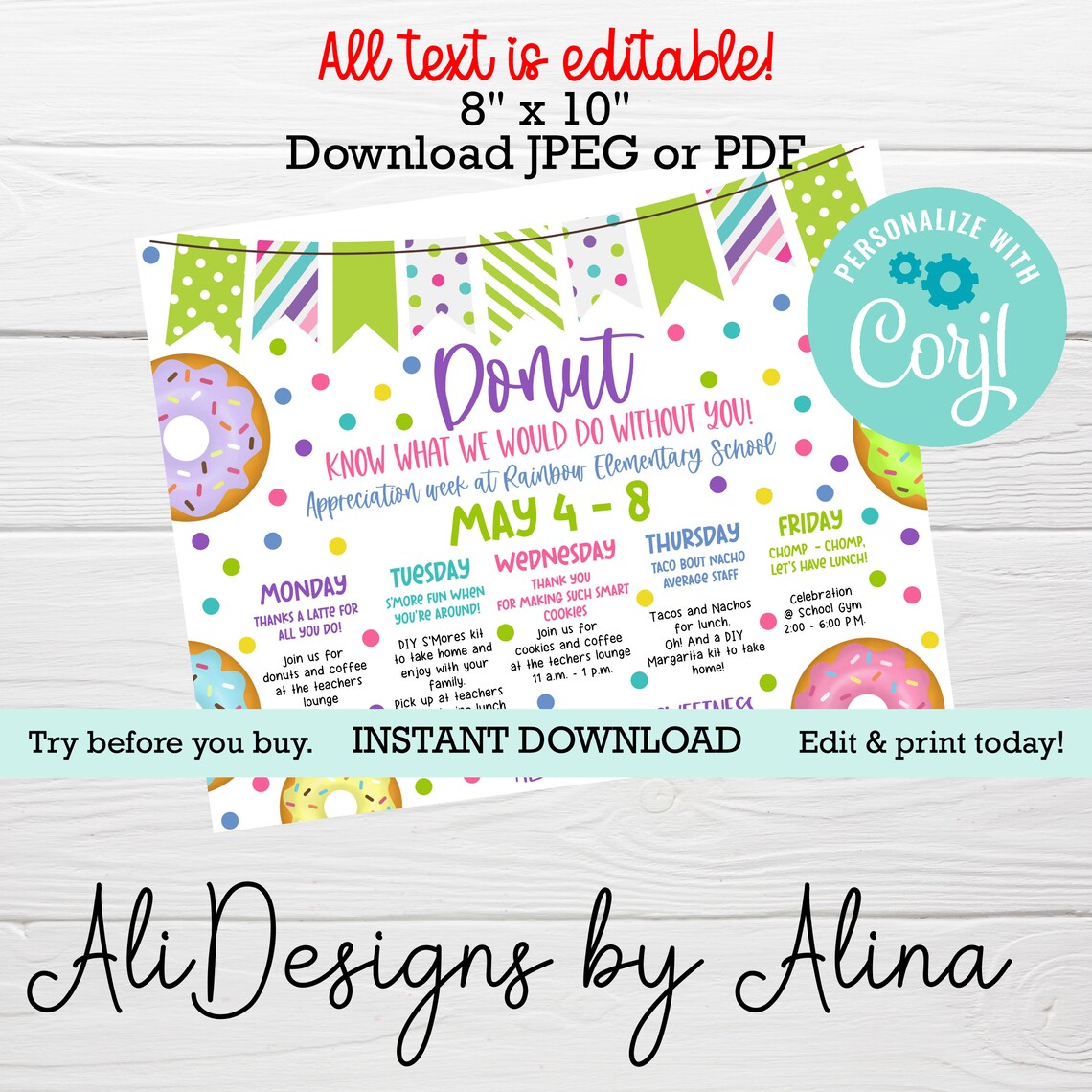 Teacher & Staff Appreciation Week Flyer and Door Hanger Donut | Etsy