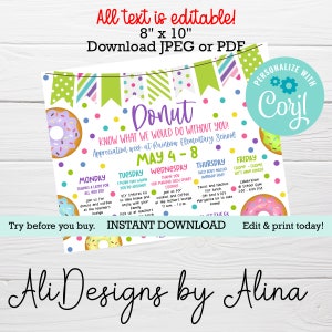 Teacher & Staff Appreciation Week Flyer and Door Hanger, Donut Know ...