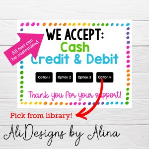 We Accept Credit Card EDITABLE Sign, Fundraising Booth, PTA PTO Event ...