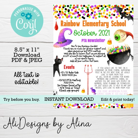 October Newsletter EDITABLE template PTA PTO event calendar | Etsy