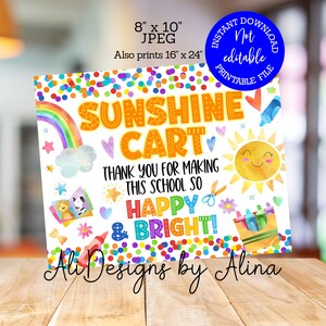 Sunshine Cart Sign, Thank You for Making This School so Happy & Bright ...