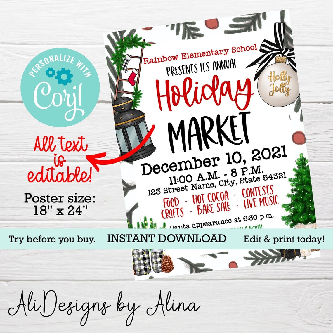 Holiday Market PRINTABLE Poster Editable Flyer for Bazaar - Etsy