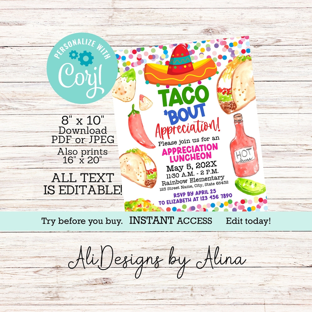 Taco Fiesta Invitation Appreciation Luncheon Flyer EDITABLE Template ...