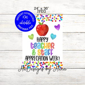 Happy Teacher and Staff Appreciation Week Printable Poster, INSTANT ...
