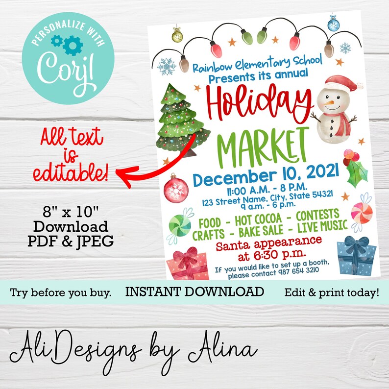 Holiday Market Flyer EDITABLE Template Christmas Bake Sale - Etsy