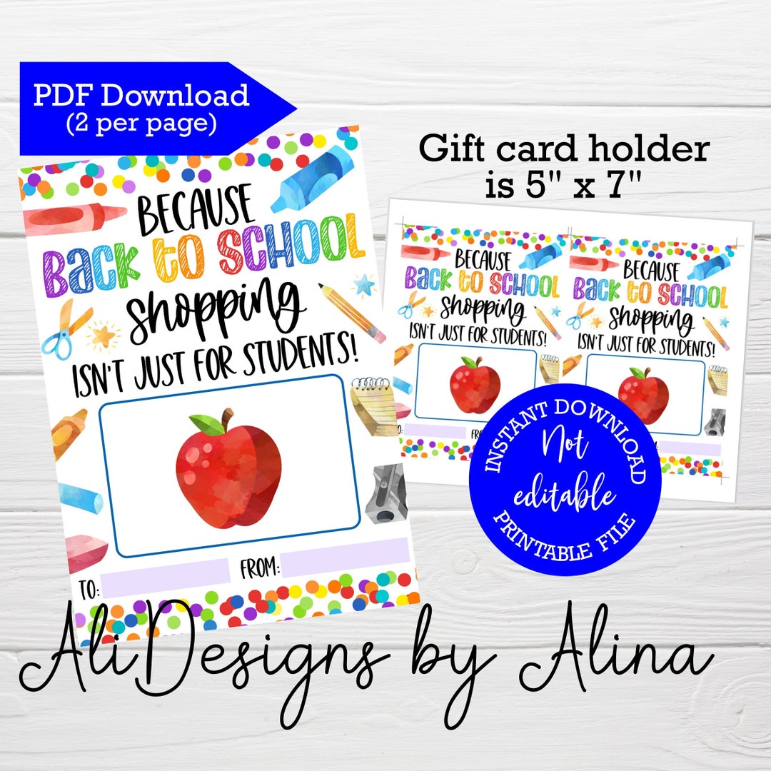 Back to School PRINTABLE Gift Card Holder, Instant Download, School ...