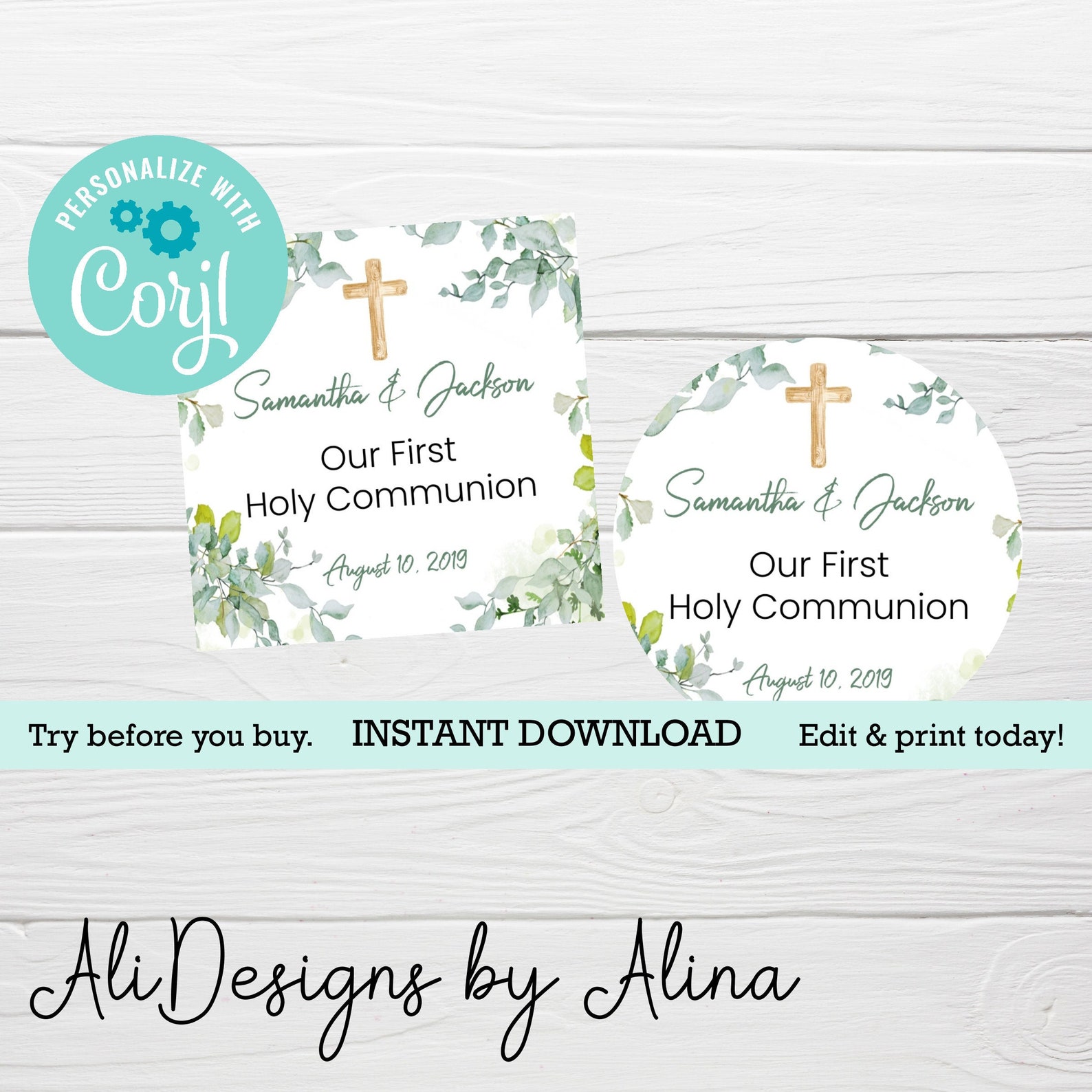 First Holy Communion Favor Tags EDITABLE Template INSTANT | Etsy