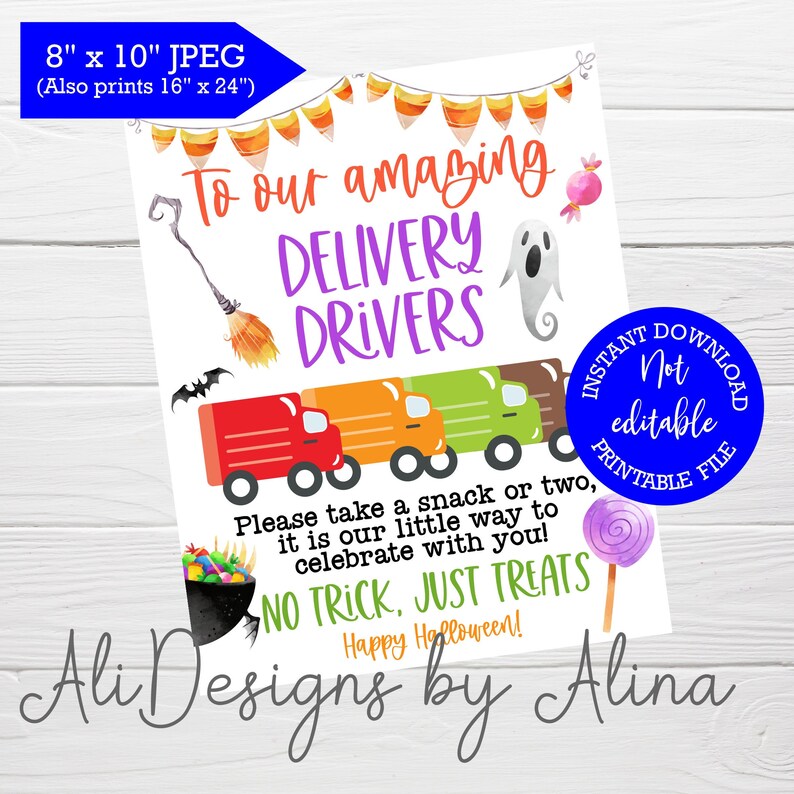 Snacks for Delivery Drivers PRINTABLE Sign Instant Download - Etsy