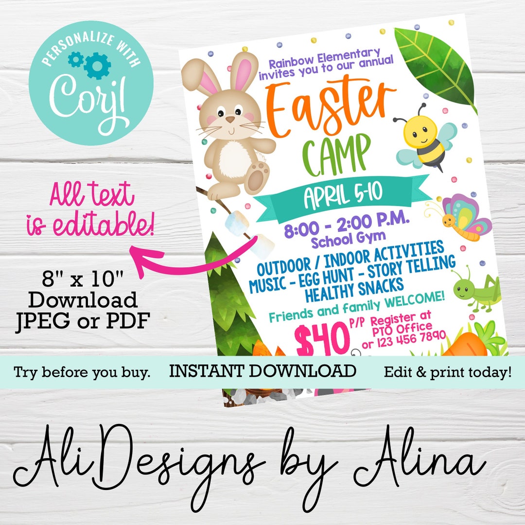 Easter Camp Flyer EDITABLE Template, Printable Poster, PTA PTO Event ...