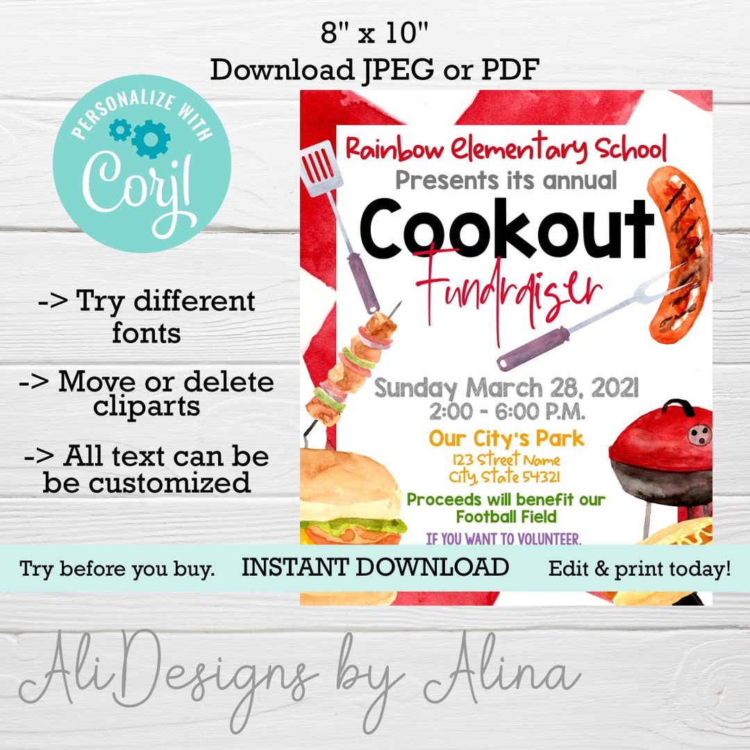 BBQ Flyer, Cookout Poster, Editable Template, PTA PTO Event, Father's ...
