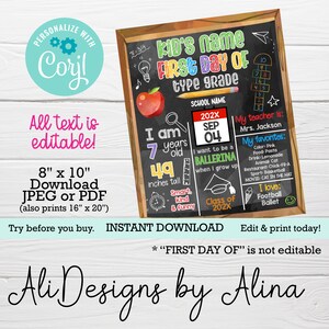 First Day of School Chalkboard EDITABLE Template, Back to School ...