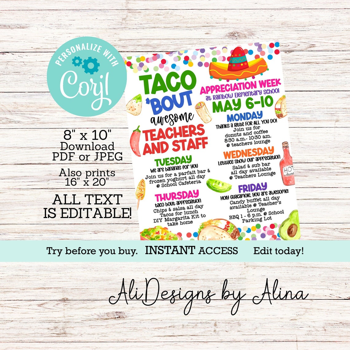 Fiesta Theme Teacher Appreciation Week Calendar, EDITABLE Itinerary of ...