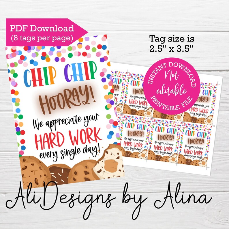 Chip Chip Hooray We Appreciate Your Hard Work, PRINTABLE Tags, INSTANT ...