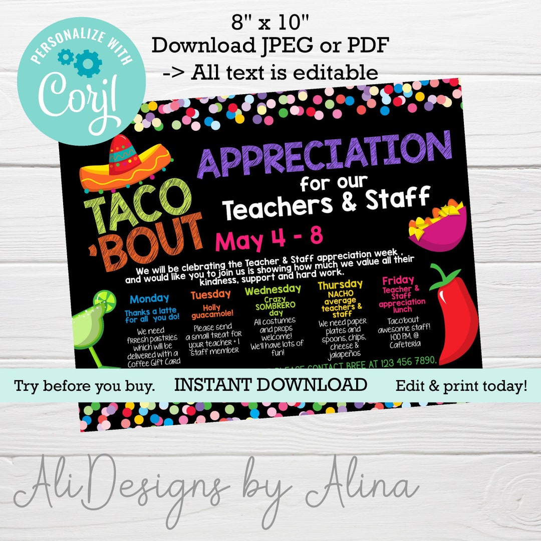 Teacher & Staff Appreciation Week Flyer, Mexican Week, EDITABLE ...