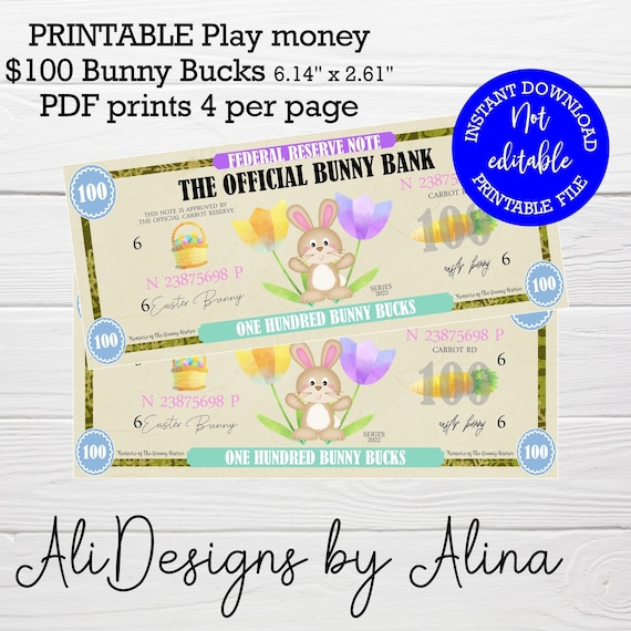 PRINTABLE Easter Money Bunny Bucks Funny Money Holiday | Etsy