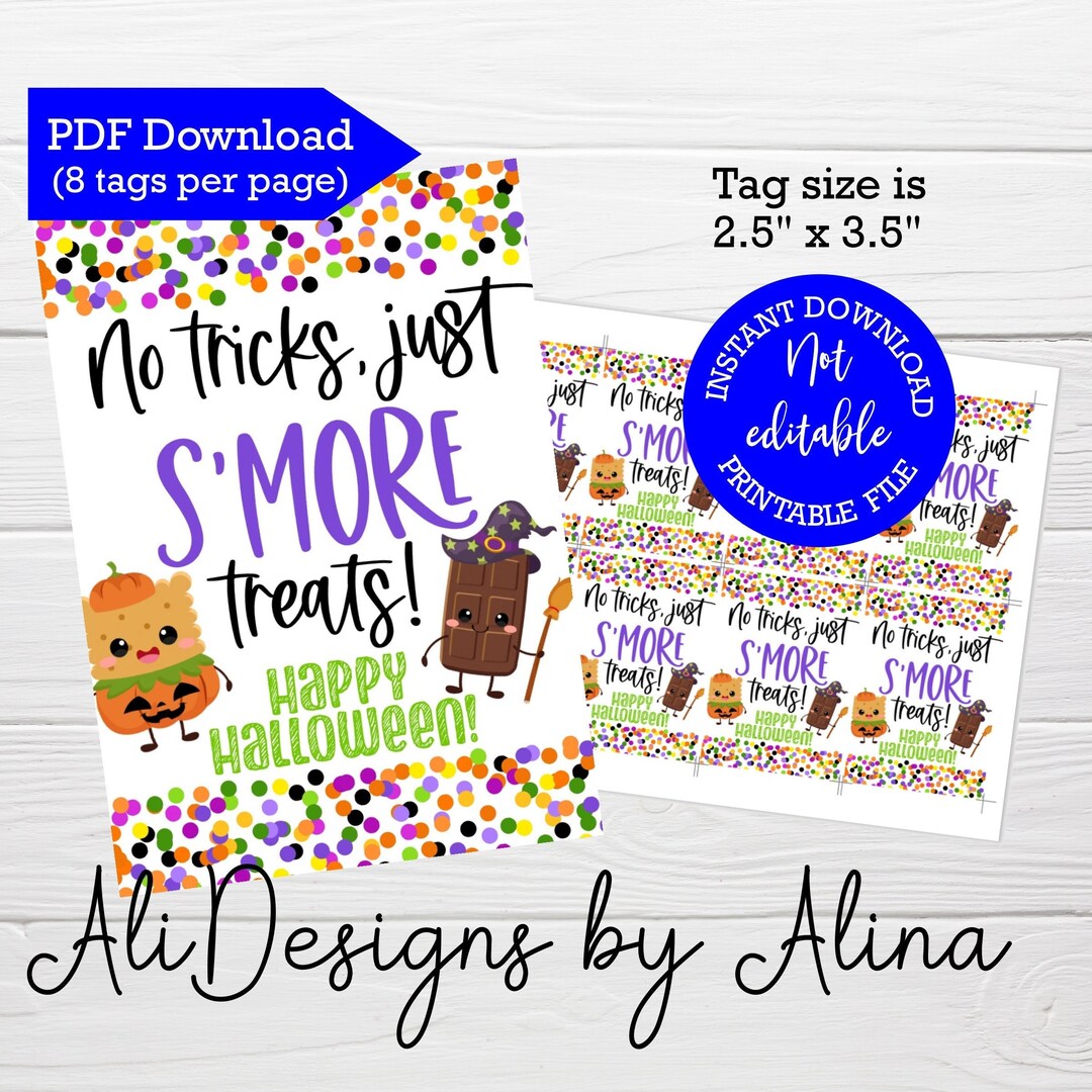 No Tricks Just Smore Treats, Printable Tags, INSTANT Download, Happy ...