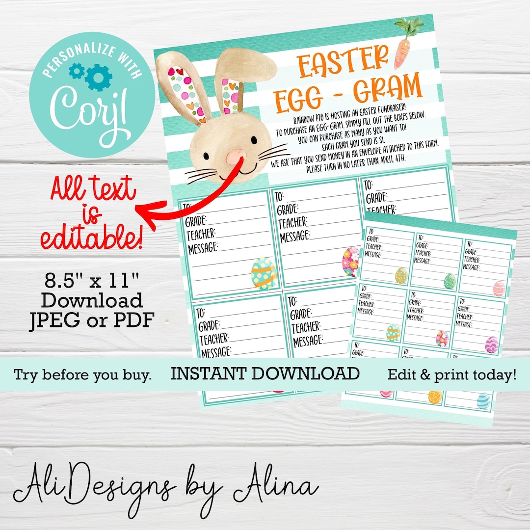 Easter Candy Gram, Easter Fundraiser for Kids, Egg Gram Flyer, PTA PTO ...
