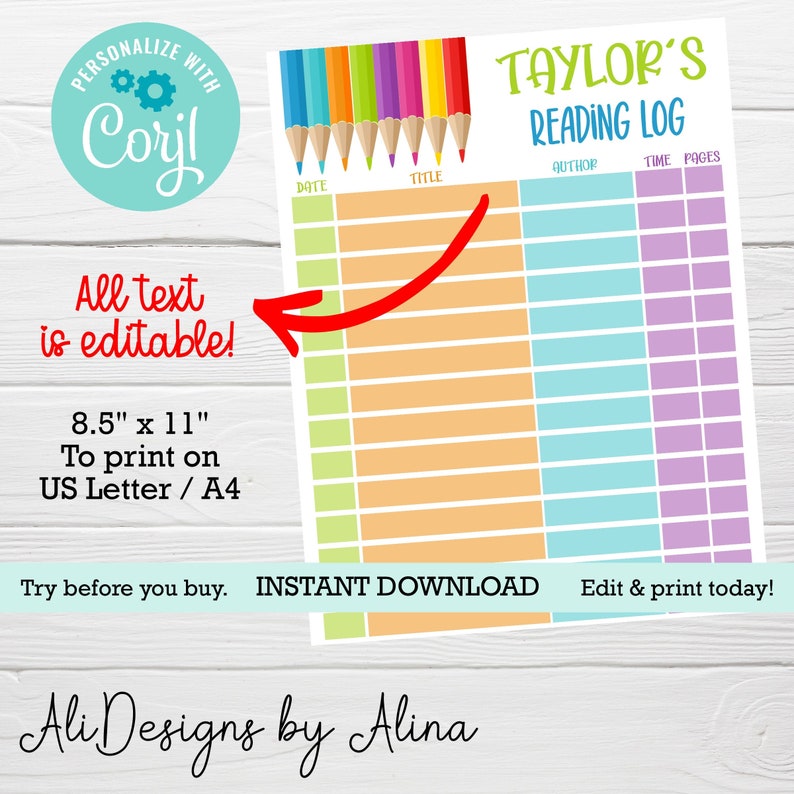 Kids Reading Log: Editable Template, Reward Chart (digital Download) - Etsy