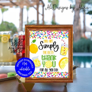 Lemonade Appreciation Sign, Teacher Thank You, Employee Gift (digital ...