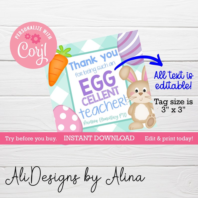 Easter Favor Tag EDITABLE Template PTA PTO Teacher | Etsy