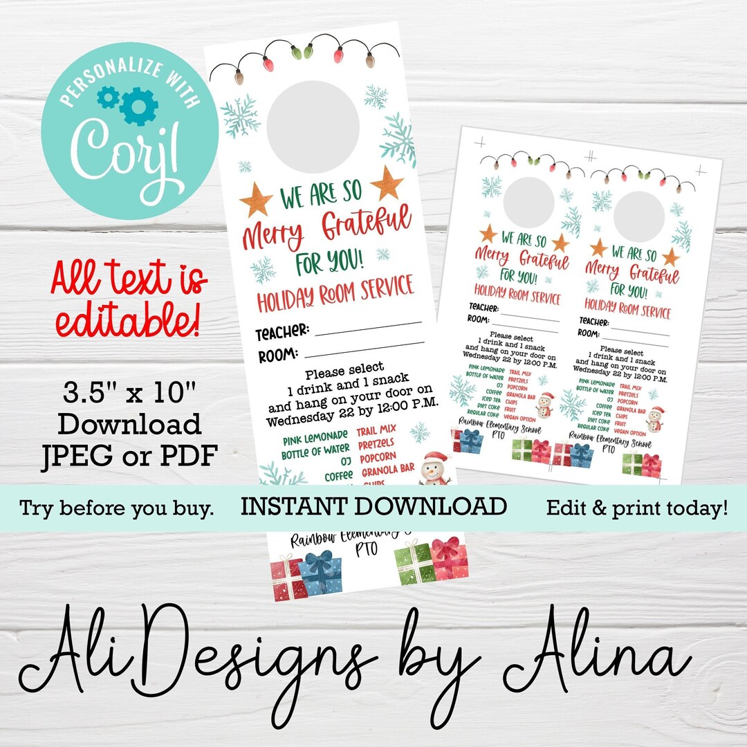Room Service Form, Christmas Door Hanger, Teacher Staff Appreciation ...