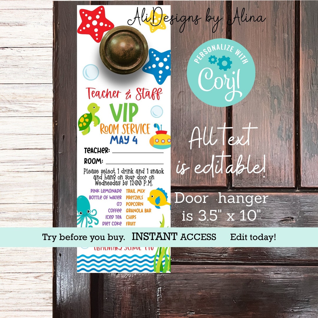 Room Service Door Hanger, Teacher & Staff Appreciation Week, EDITABLE ...