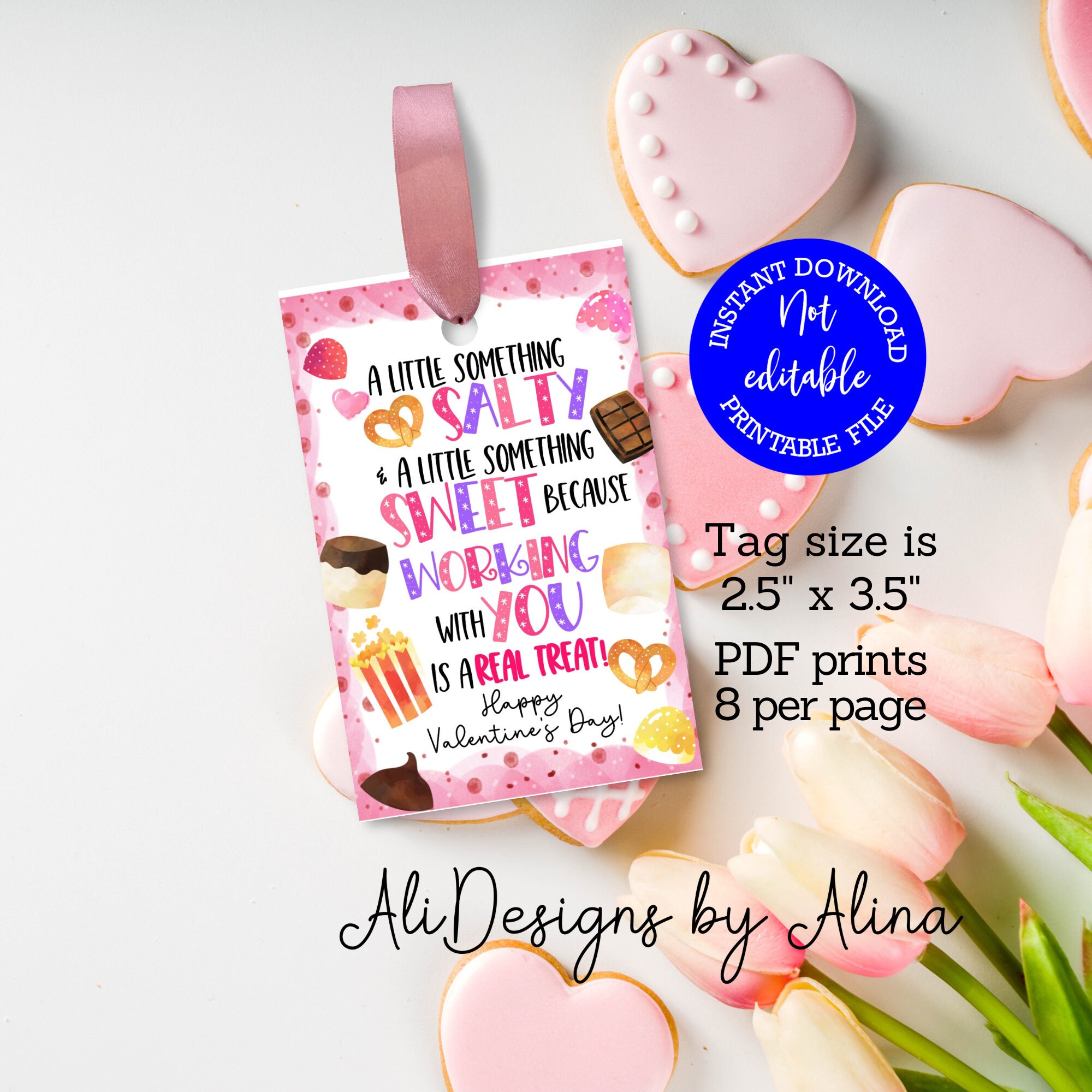 Sweet and Salty Valentine Tags, Working With You is a Treat, Gift for ...