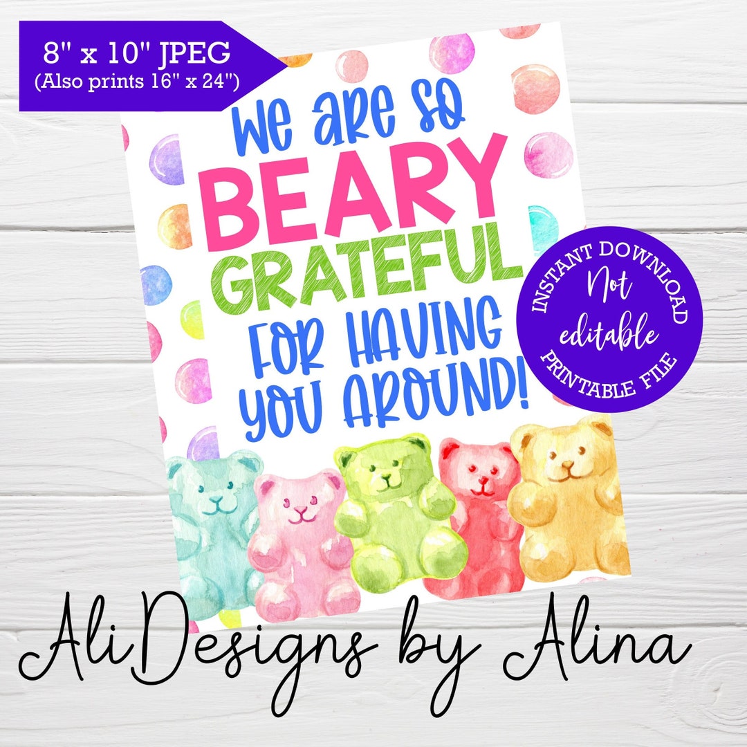 We Are so BEARY Grateful, Teacher and Staff, Appreciation Sign, Instant ...
