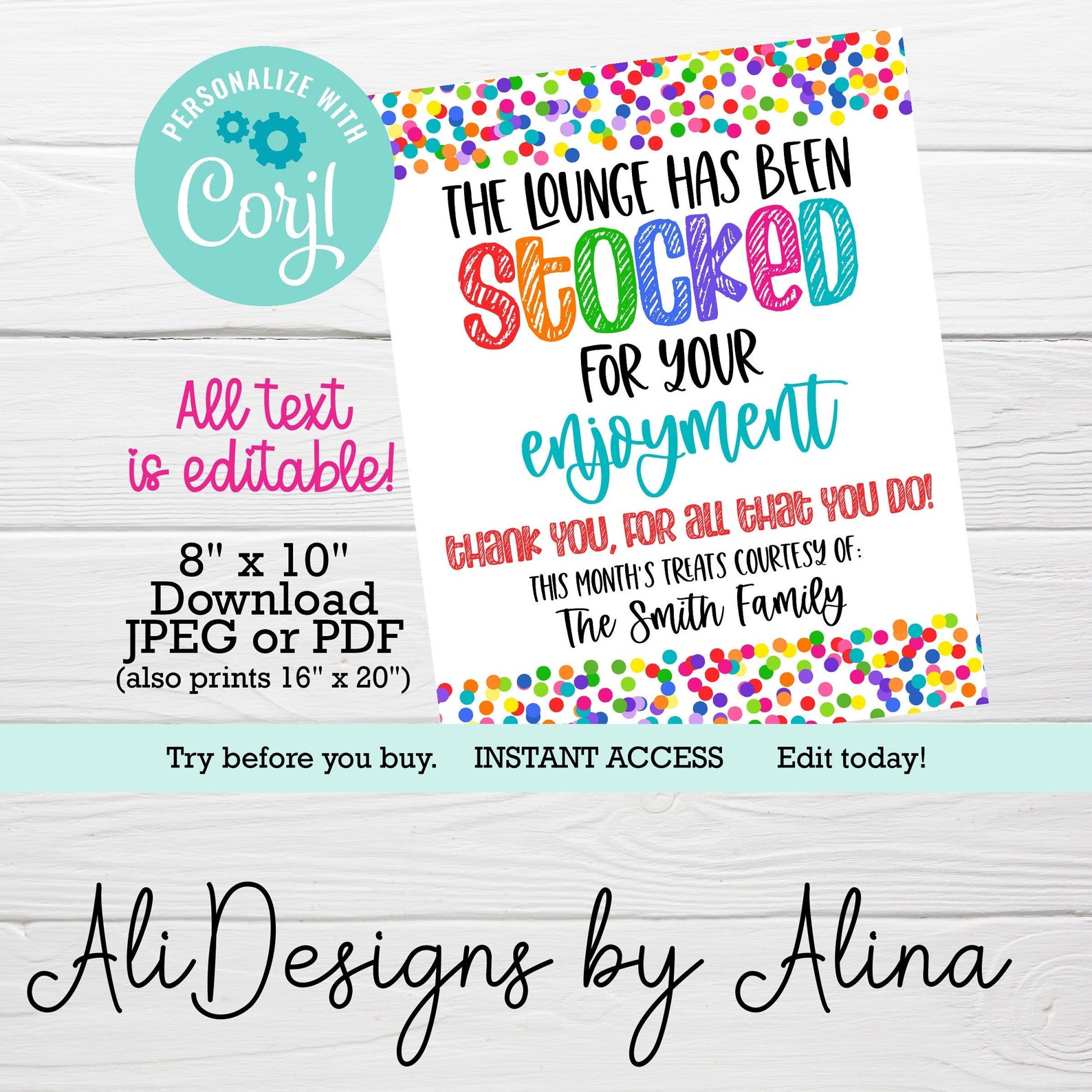 The Lounge Has Been Stocked for You, EDITABLE Sign, Teacher Lounge Sign ...