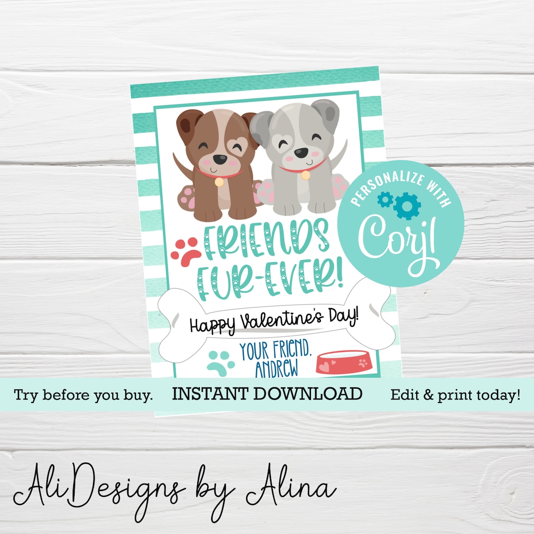 Valentine's Day Card for Kids, Friends Forever, DIGITAL Download ...