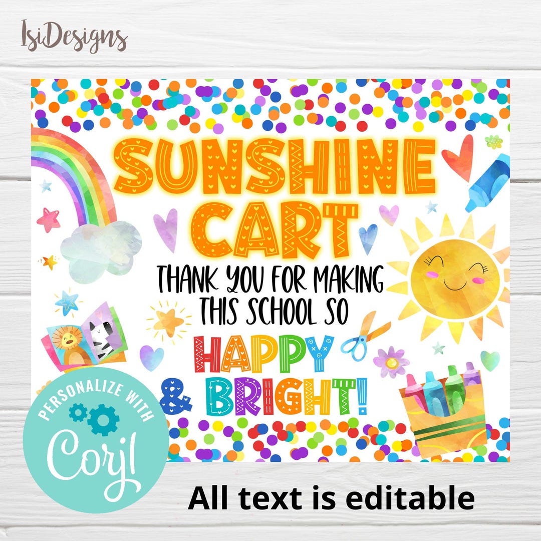 Sunshine Cart Sign, Appreciation Week Ideas, School PTA PTO Teachers ...